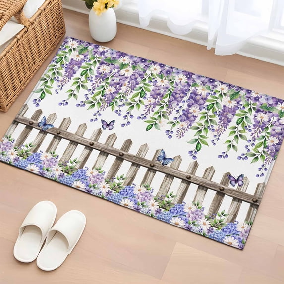 2x3 Ft Entryway Area Rug, Spring Purple Flowers Kitchen Rug Runner ...