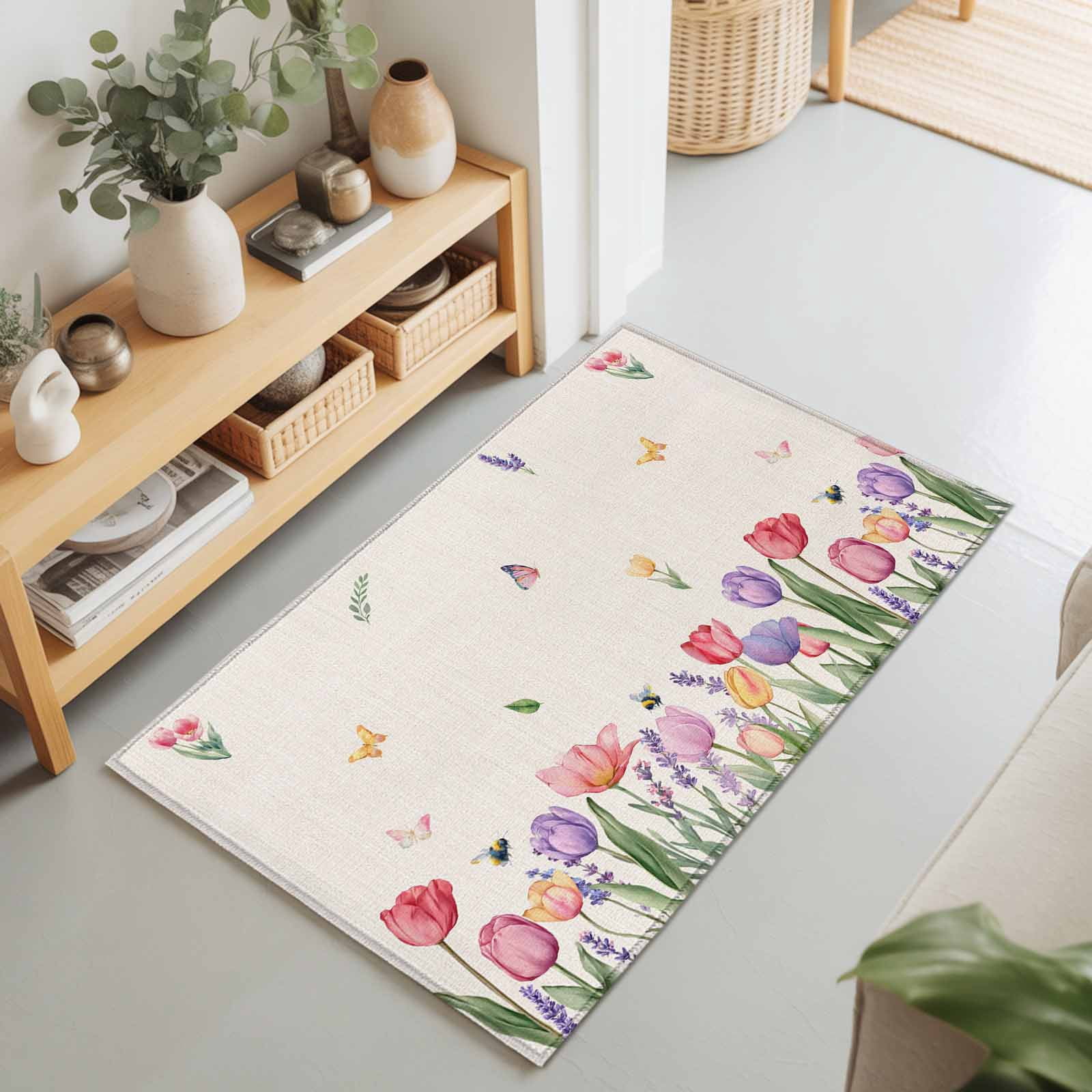 2x3 Ft Entryway Area Rug, Spring Tulips Kitchen Rug Runner Washable ...