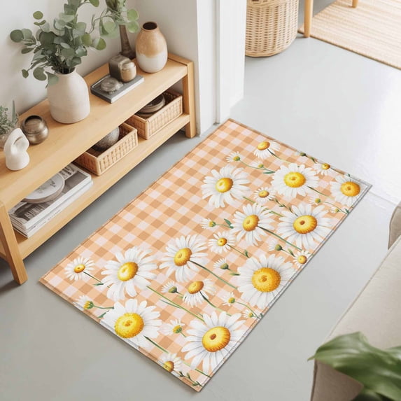 2x3 Ft Entryway Area Rug, Spring White Daisy Kitchen Rug Runner ...