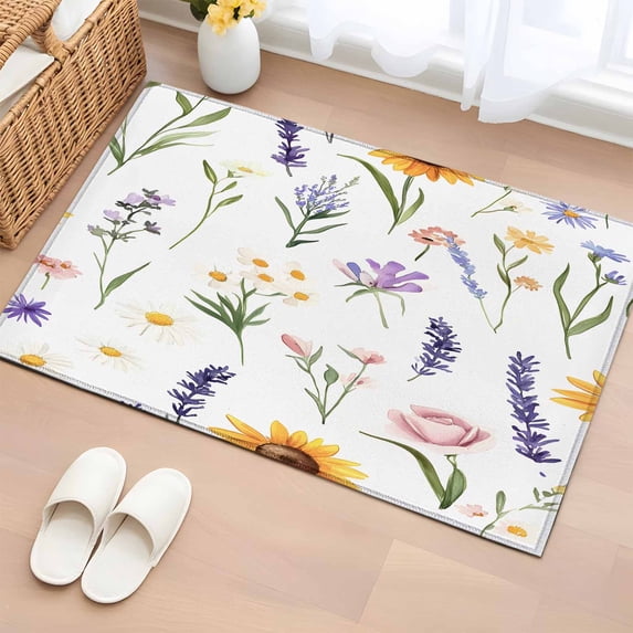2x3 Ft Entryway Area Rug, Spring Wildflowers Kitchen Rug Runner ...