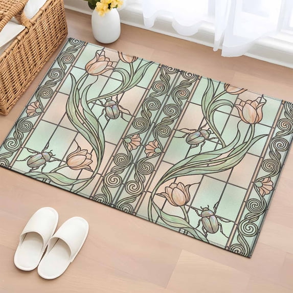 2x3 Ft Entryway Area Rug, Stained Glass Kitchen Rug Runner Washable ...