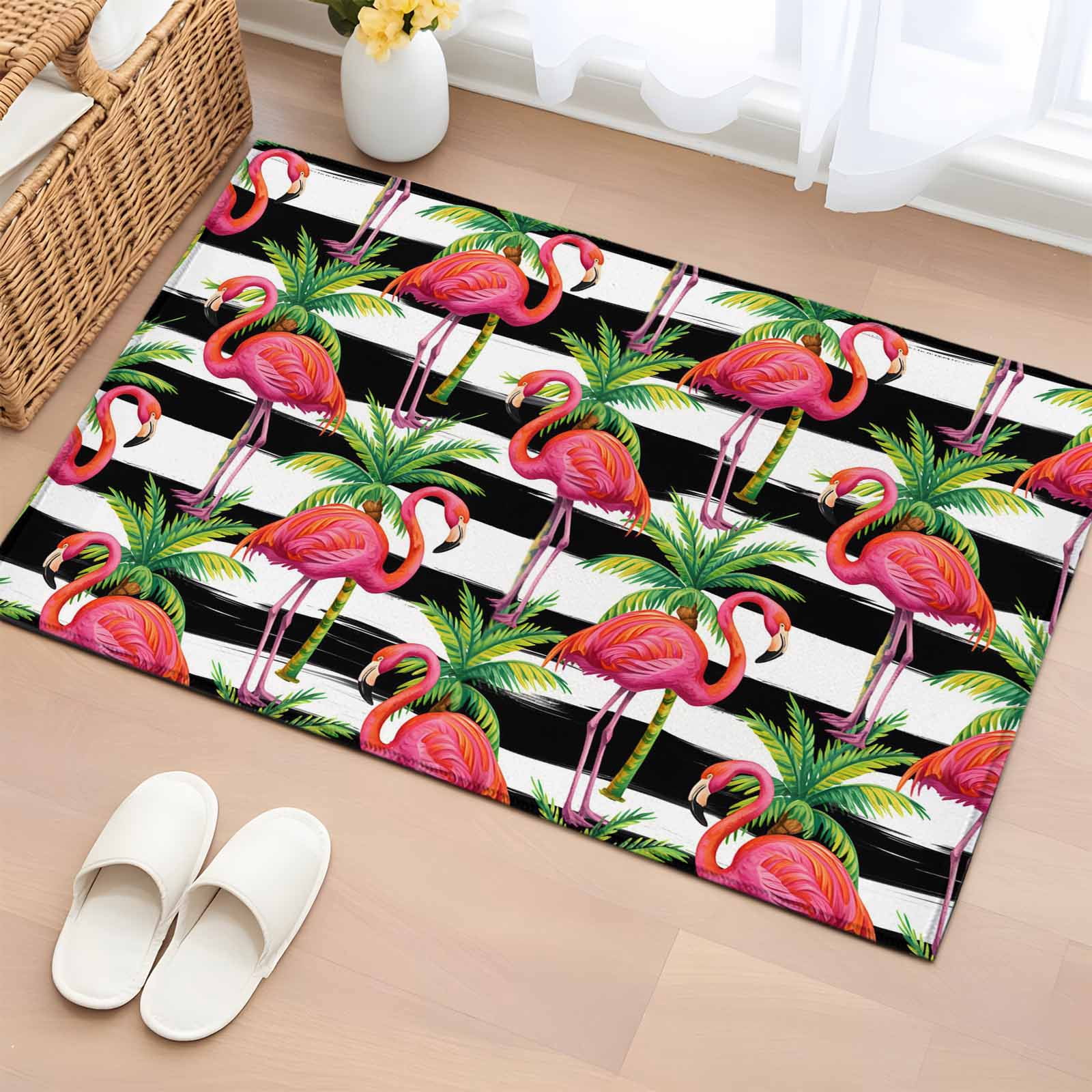 2x3 Ft Entryway Area Rug, Striped Flamingo Kitchen Rug Runner Washable ...