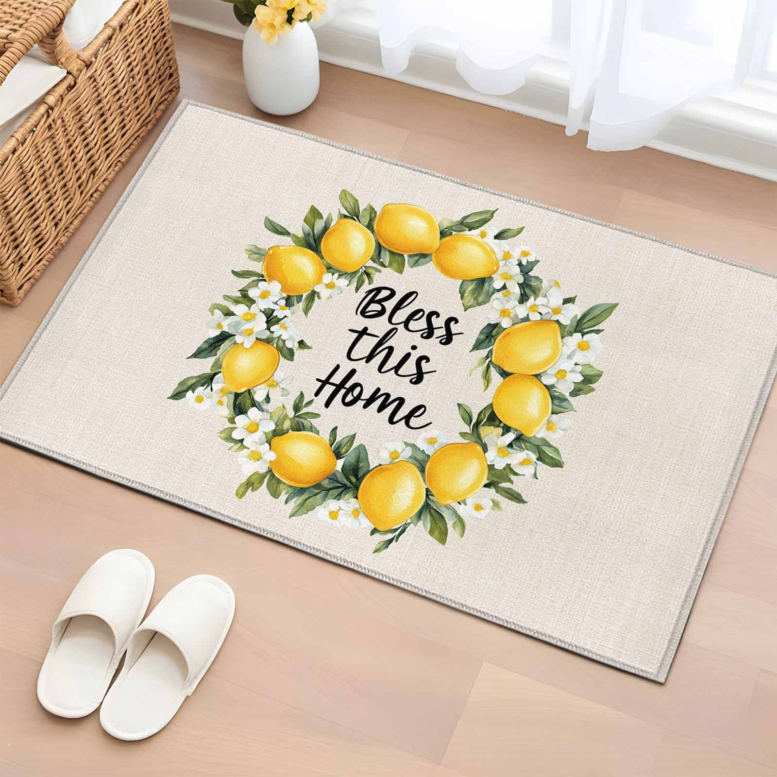 2x3 Ft Entryway Area Rug, Summer Lemon Kitchen Rug Runner Washable ...