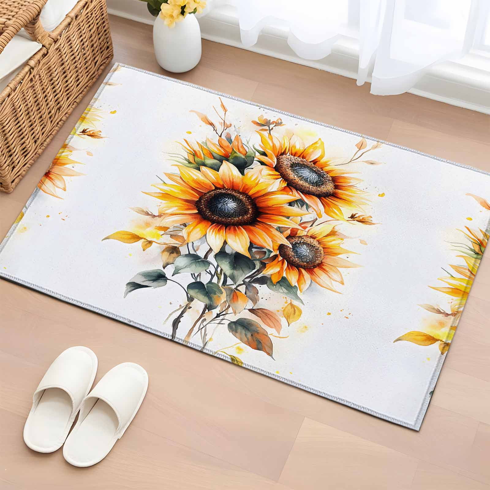 2x3 Ft Entryway Area Rug, Sunflower Kitchen Rug Runner Washable Floor ...