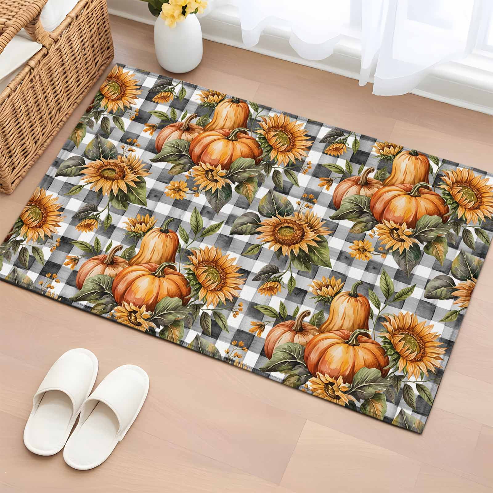 2x3 Ft Entryway Area Rug, Sunflower Pumpkins Kitchen Rug Runner ...
