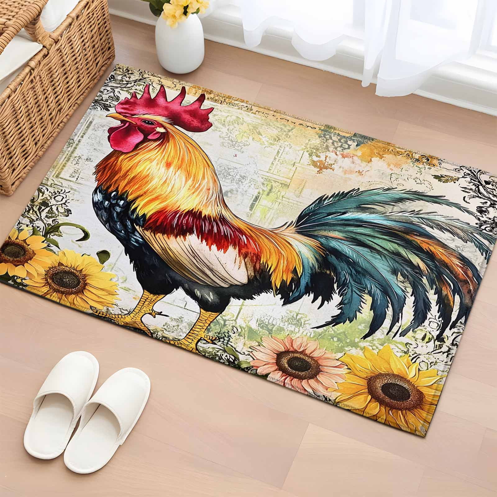 2x3 Ft Entryway Area Rug, Sunflower Retro Rooster Kitchen Rug Runner ...