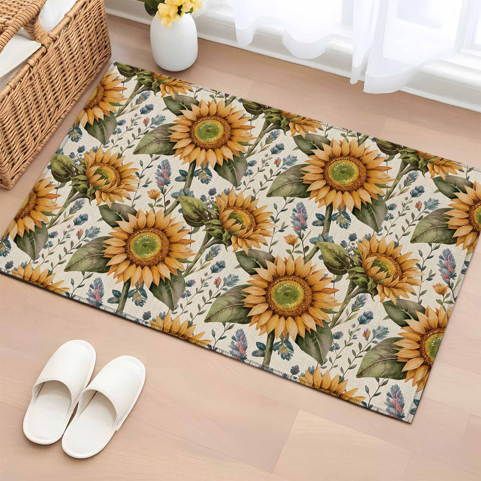 2x3 Ft Entryway Area Rug, Sunflower Vintage Kitchen Rug Runner Washable ...