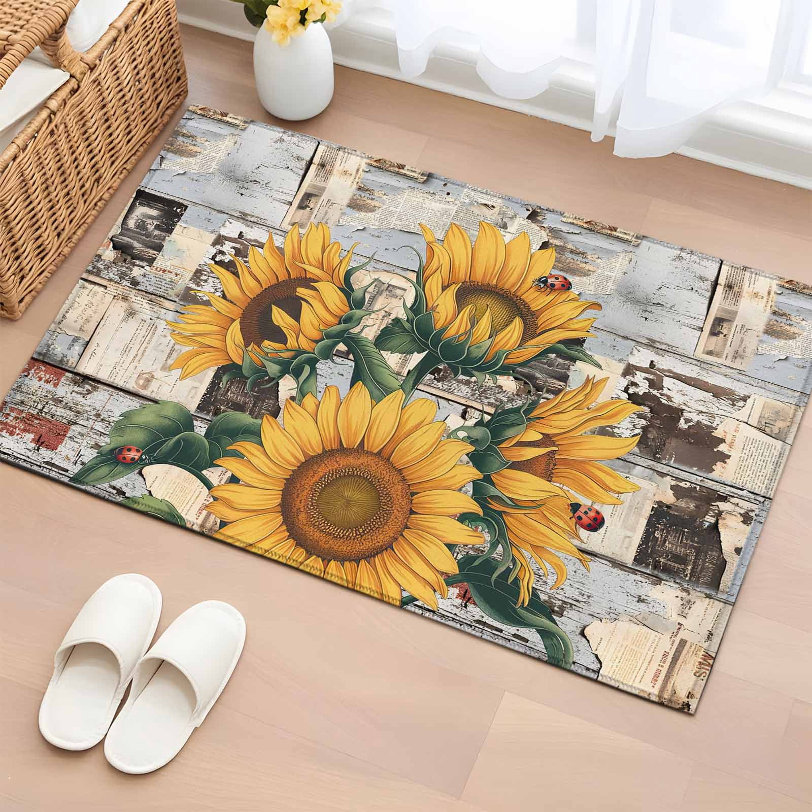 2x3 Ft Entryway Area Rug, Sunflowers Kitchen Rug Runner Washable Floor ...