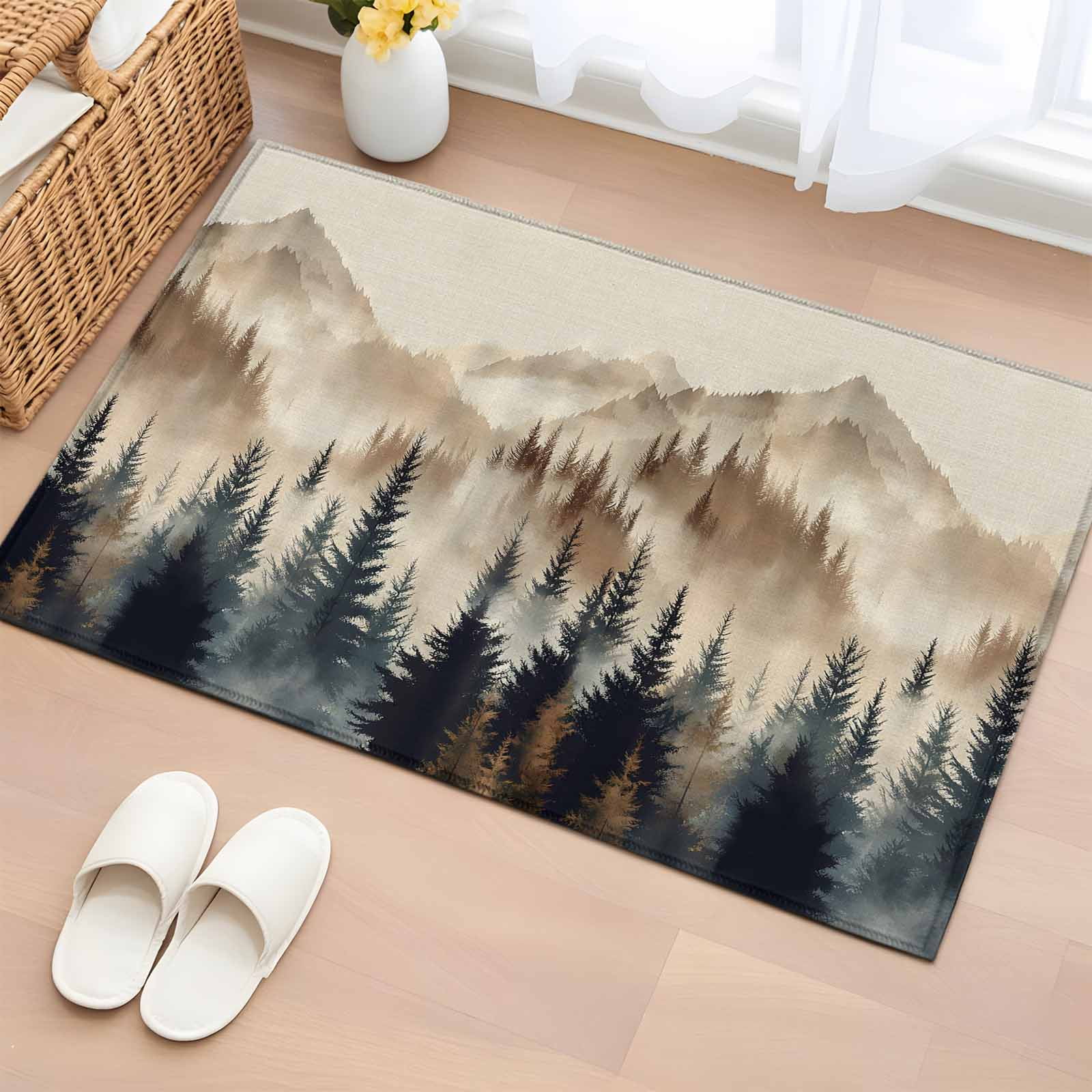 2x3 Ft Entryway Area Rug, Tan Forest Kitchen Rug Runner Washable Floor ...