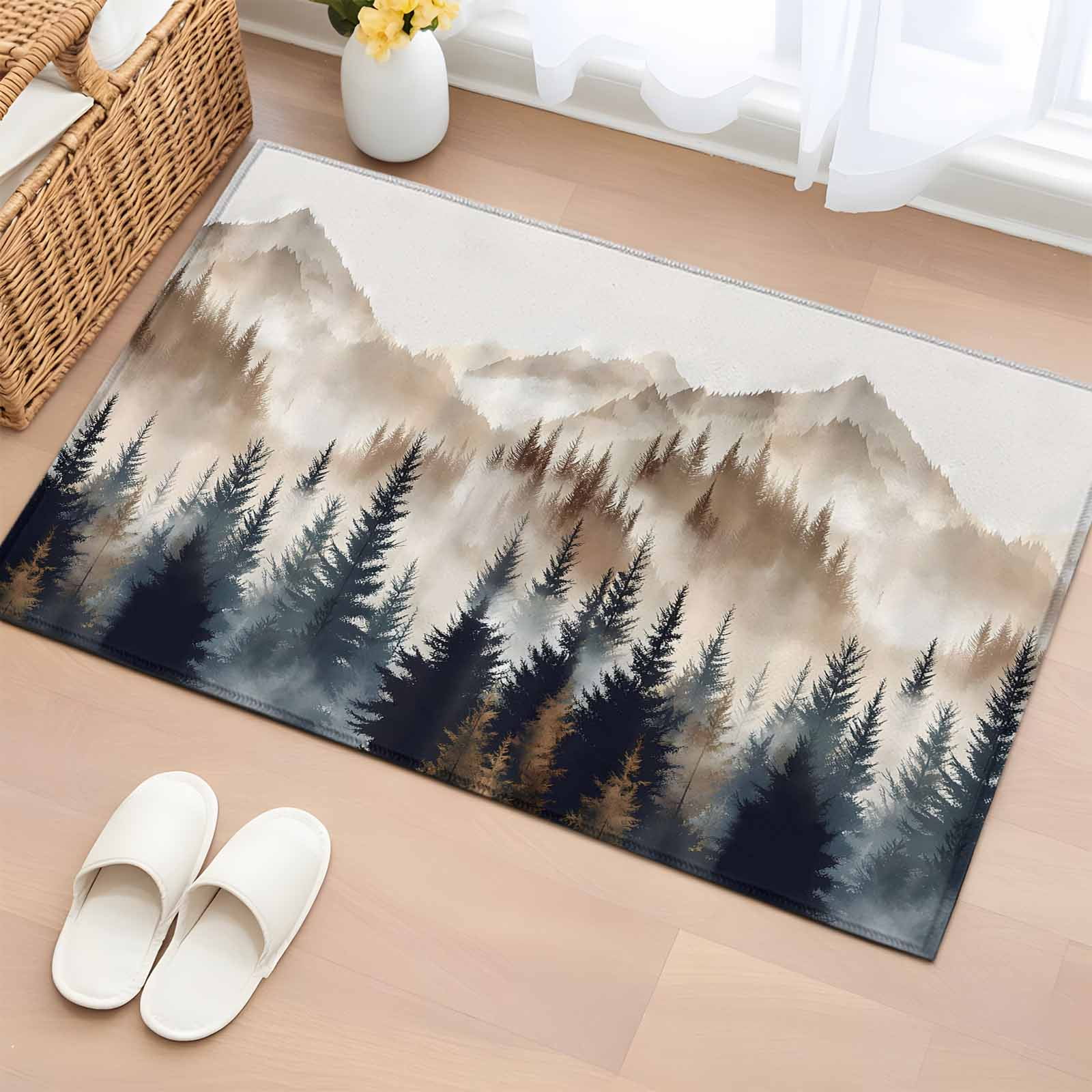 2x3 Ft Entryway Area Rug, Tan Trees Forest Kitchen Rug Runner Washable ...