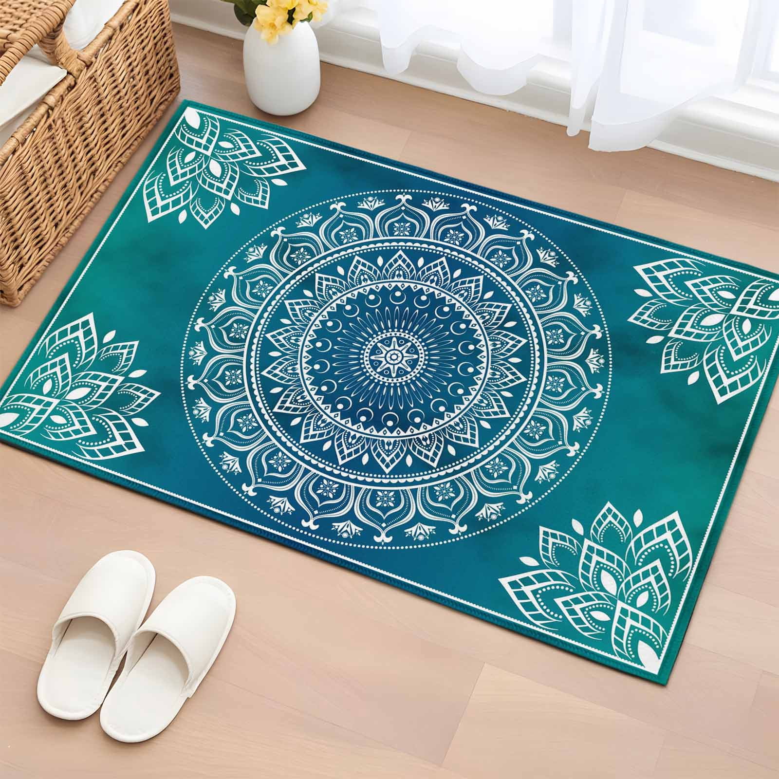 2x3 Ft Entryway Area Rug, Teal Blue Boho Kitchen Rug Runner Washable ...
