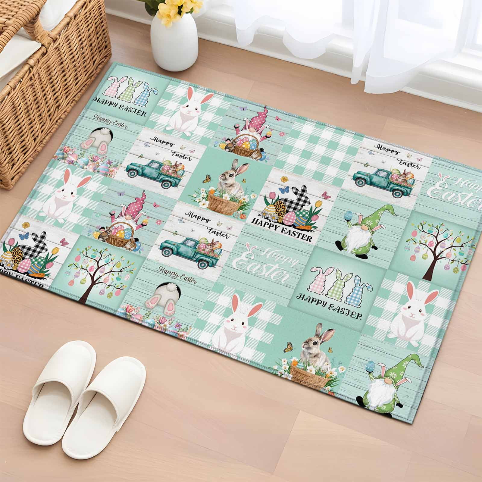 2x3 Ft Entryway Area Rug, Teal Green Easter Kitchen Rug Runner Washable ...