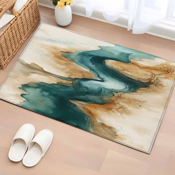 2x3 Ft Entryway Area Rug, Teal Grey Marble Kitchen Rug Runner Washable ...