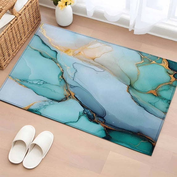 2x3 Ft Entryway Area Rug, Turquoise Marble Kitchen Rug Runner Washable ...