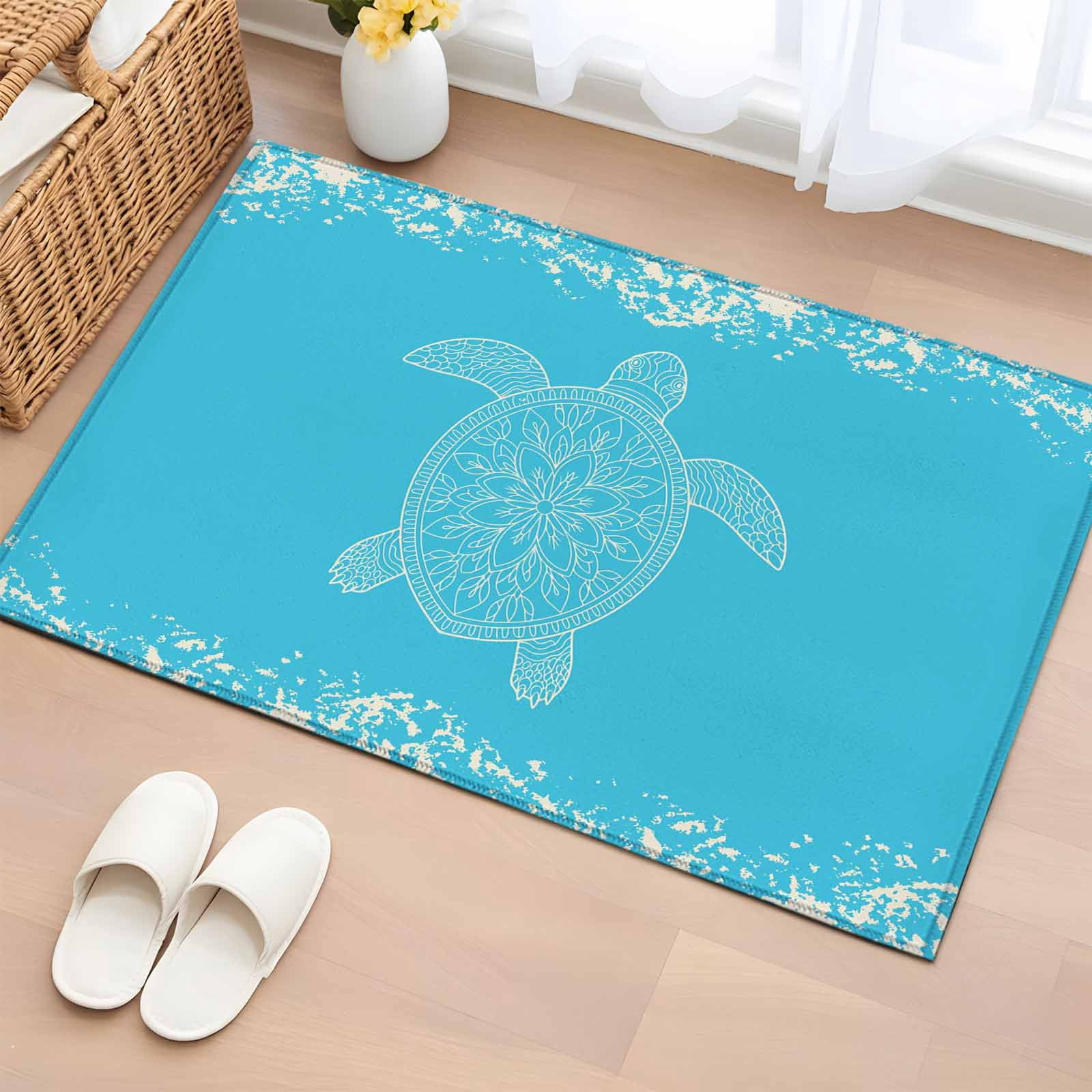 2x3 Ft Entryway Area Rug, Turtle Aqua Blue Kitchen Rug Runner Washable ...