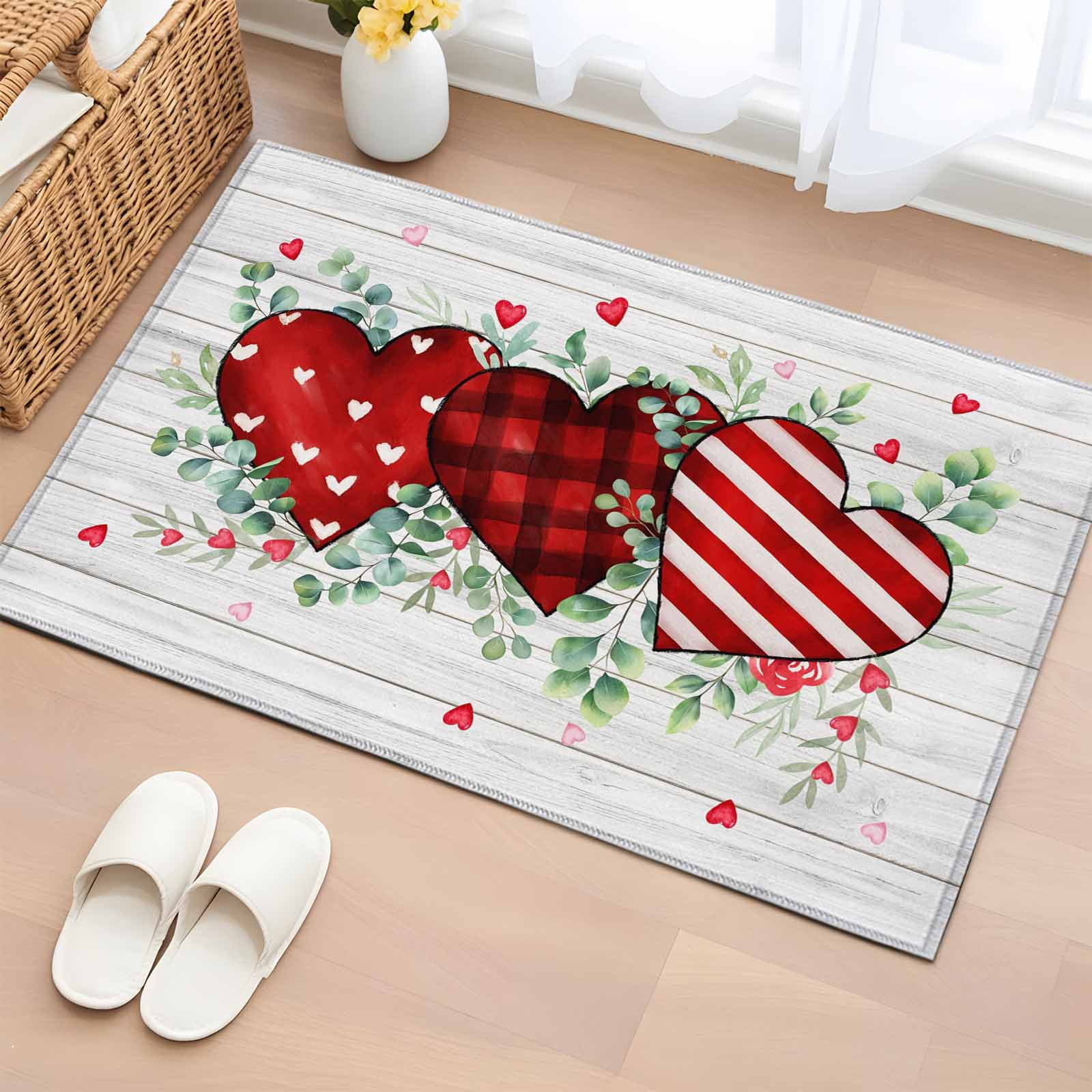 2x3 Ft Entryway Area Rug, Valentine's Day Kitchen Rug Runner Washable ...