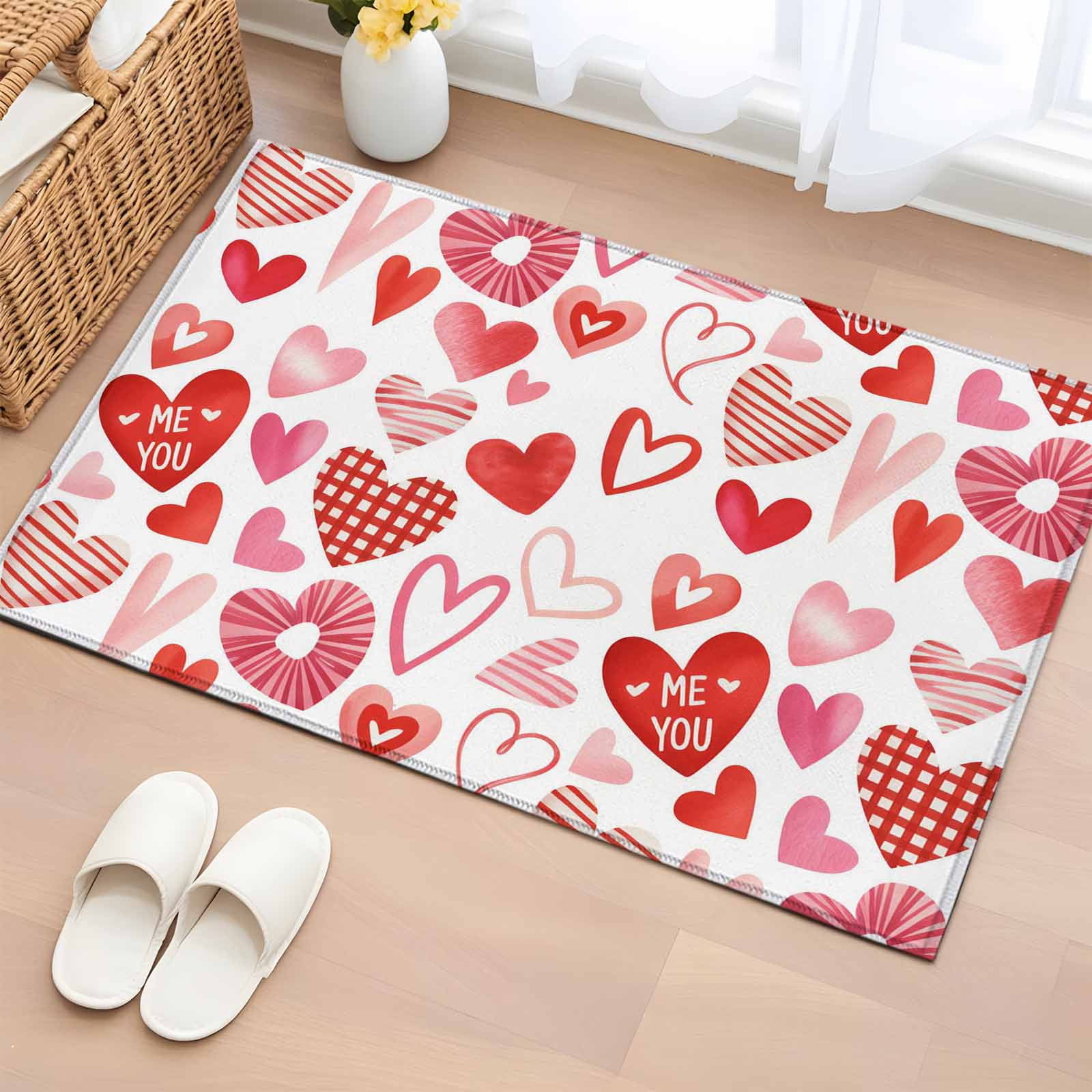 2x3 Ft Entryway Area Rug, Valentine's Day Kitchen Rug Runner Washable ...