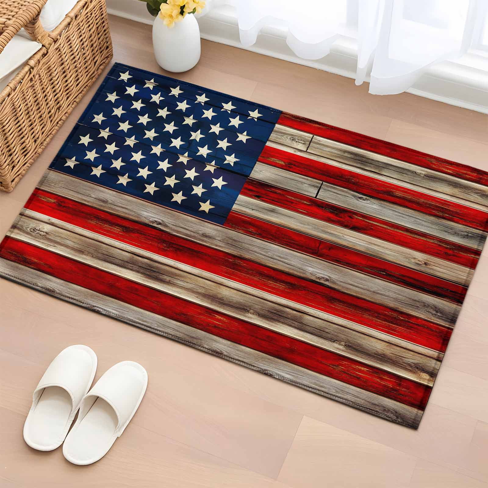 2x3 Ft Entryway Area Rug, Vintage American Flag Kitchen Rug Runner ...