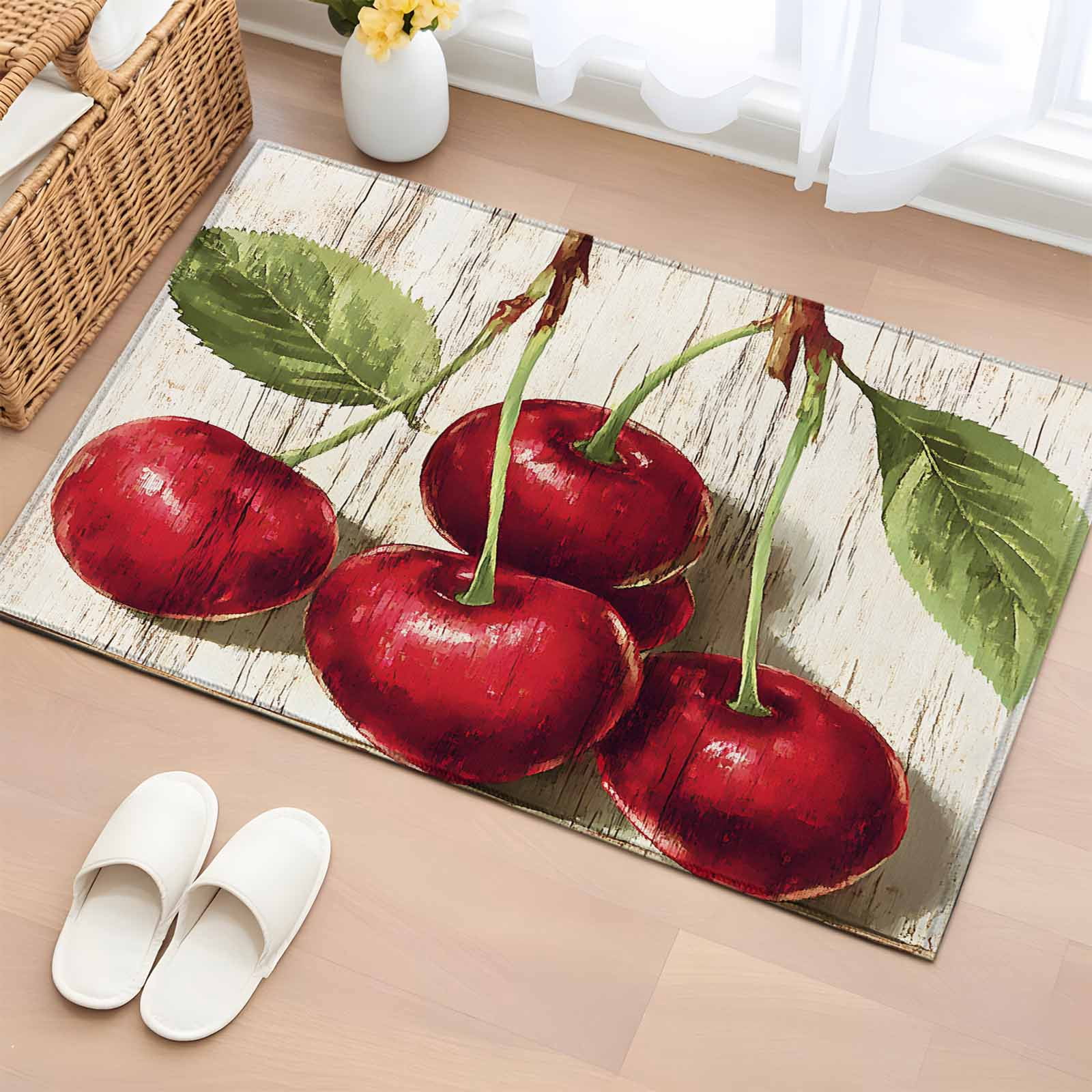 2x3 Ft Entryway Area Rug, Vintage Red Cherry Kitchen Rug Runner ...