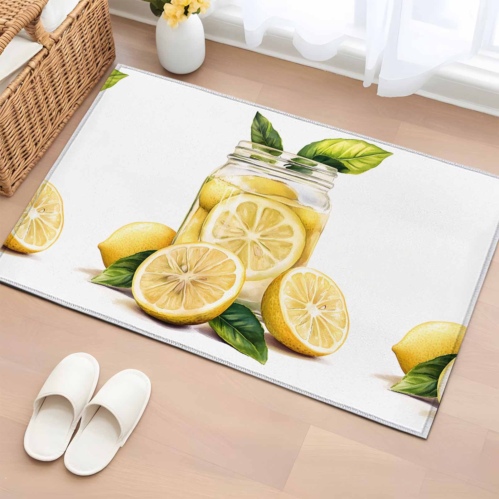 2x3 Ft Entryway Area Rug, Watercolor Lemon Kitchen Rug Runner Washable ...