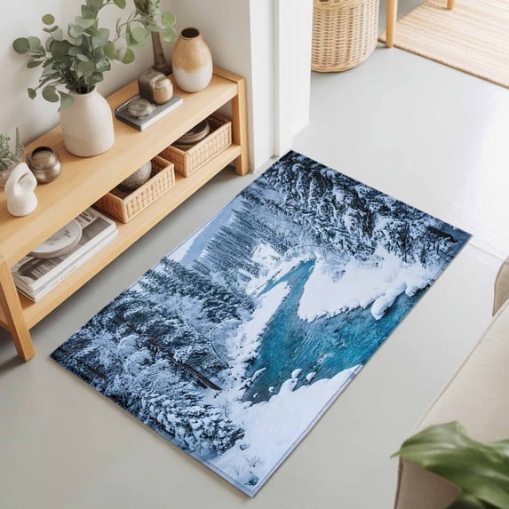 2x3 Ft Entryway Area Rug, Winter Snowy River Kitchen Rug Runner ...