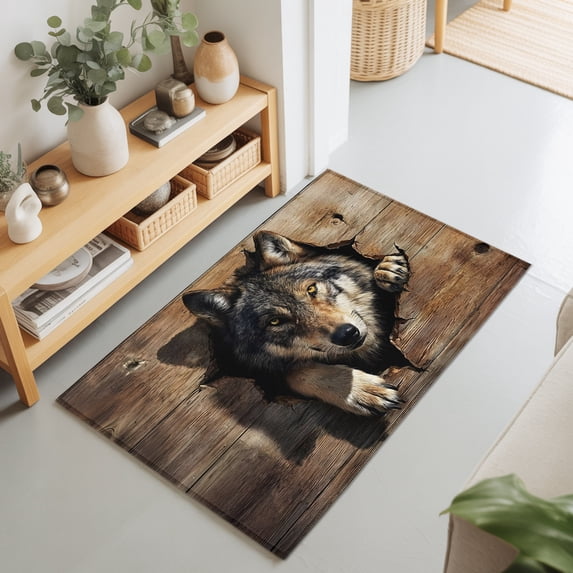 2x3 Ft Entryway Area Rug, Wolf Head Kitchen Rug Runner Washable Floor ...