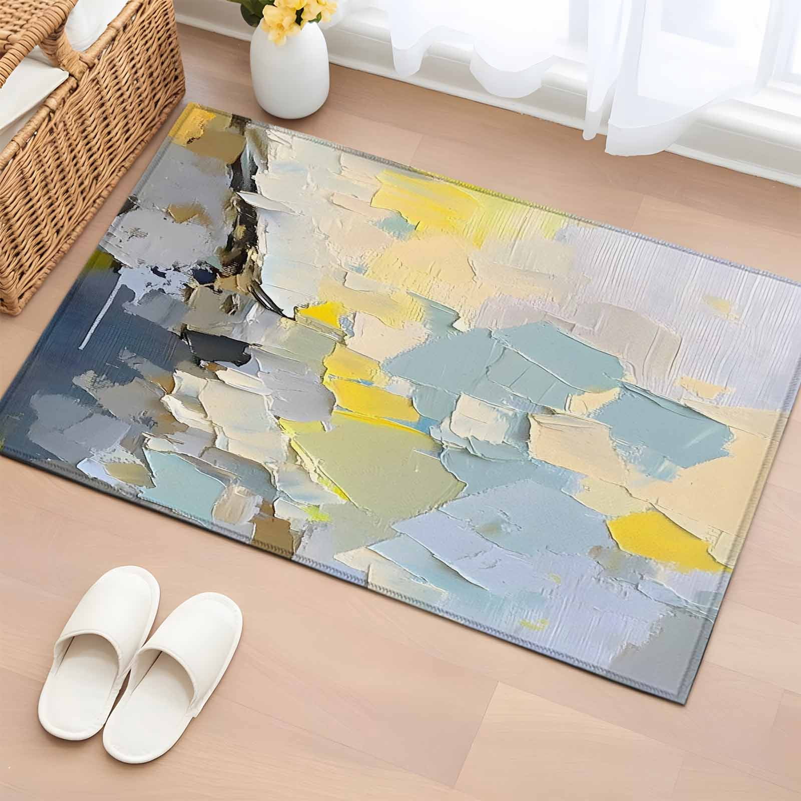 2x3 Ft Entryway Area Rug, Yellow Blue Color Blocks Kitchen Rug Runner ...