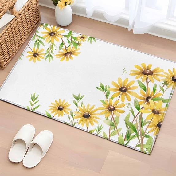 2x3 Ft Entryway Area Rug, Yellow Daisy Flowers Kitchen Rug Runner ...