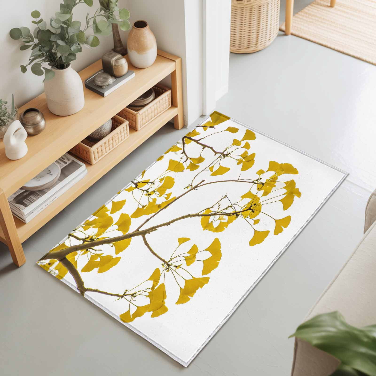2x3 Ft Entryway Area Rug, Yellow Leaves Kitchen Rug Runner Washable ...