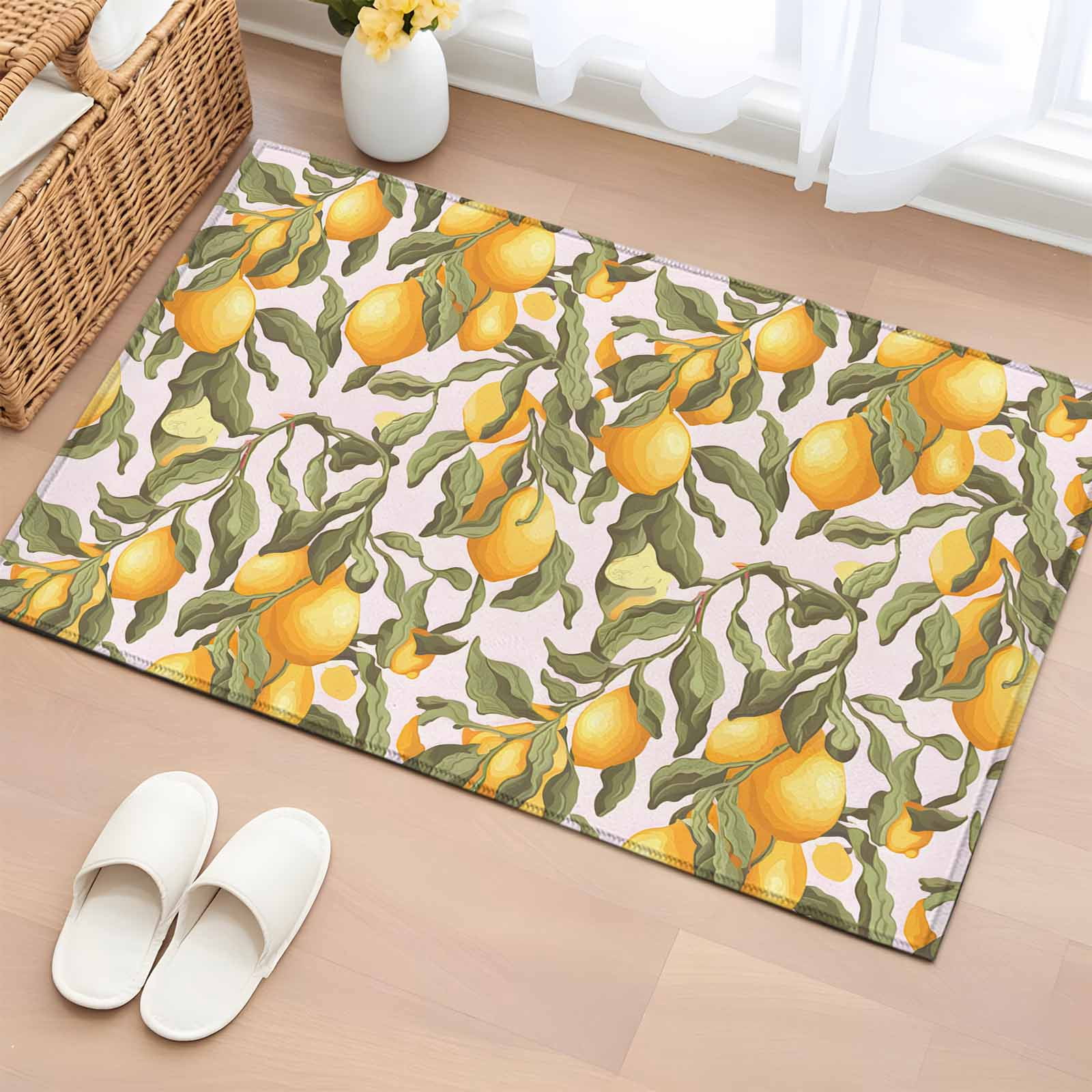 2x3 Ft Entryway Area Rug, Yellow Lemon Kitchen Rug Runner Washable ...