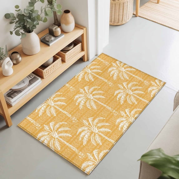 2x3 Ft Entryway Area Rug, Yellow Orange Palm Tree Kitchen Rug Runner ...