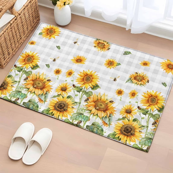 2x3 Ft Entryway Area Rug, Yellow Sunflower Kitchen Rug Runner Washable ...