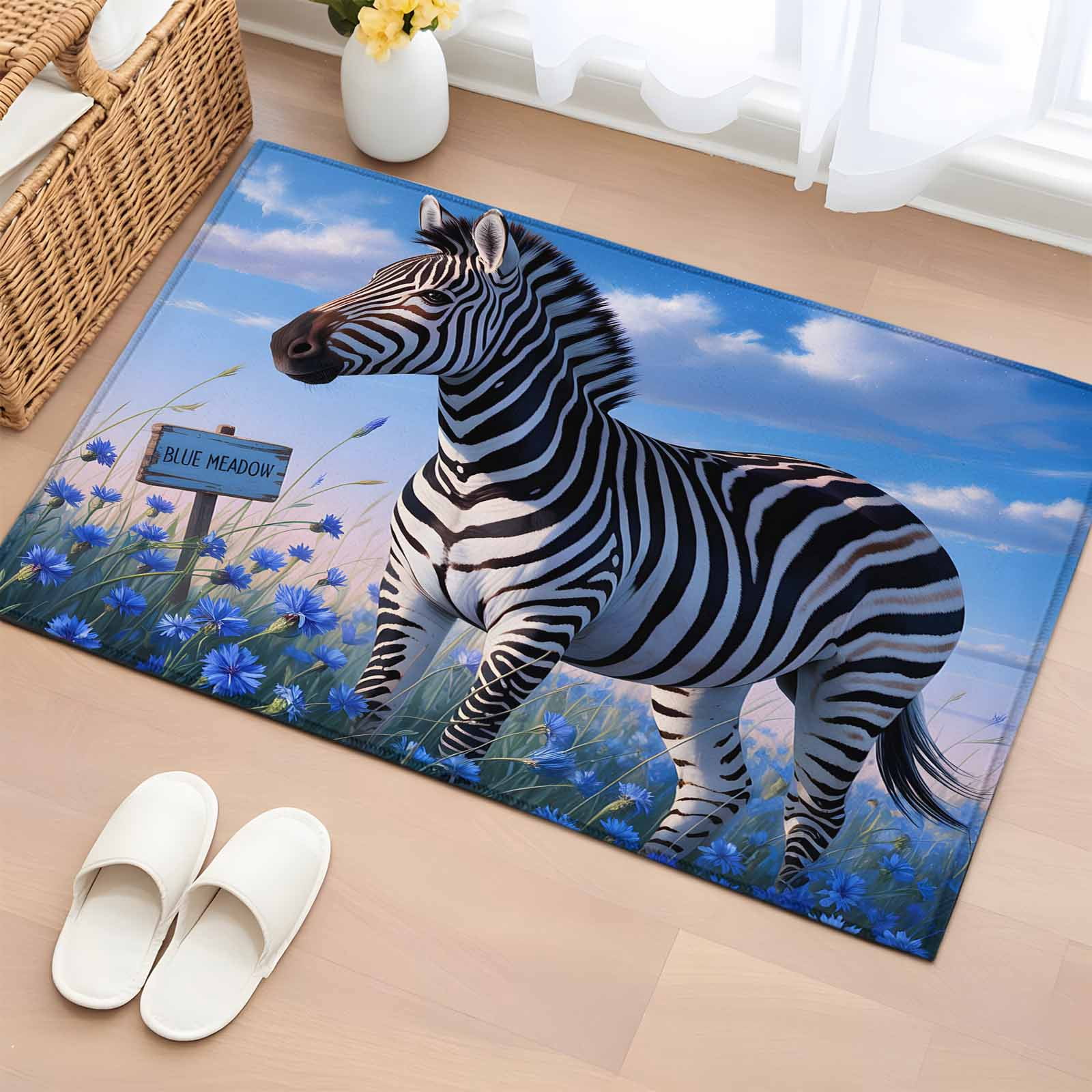 2x3 Ft Entryway Area Rug, Zebra Grassland Kitchen Rug Runner Washable ...