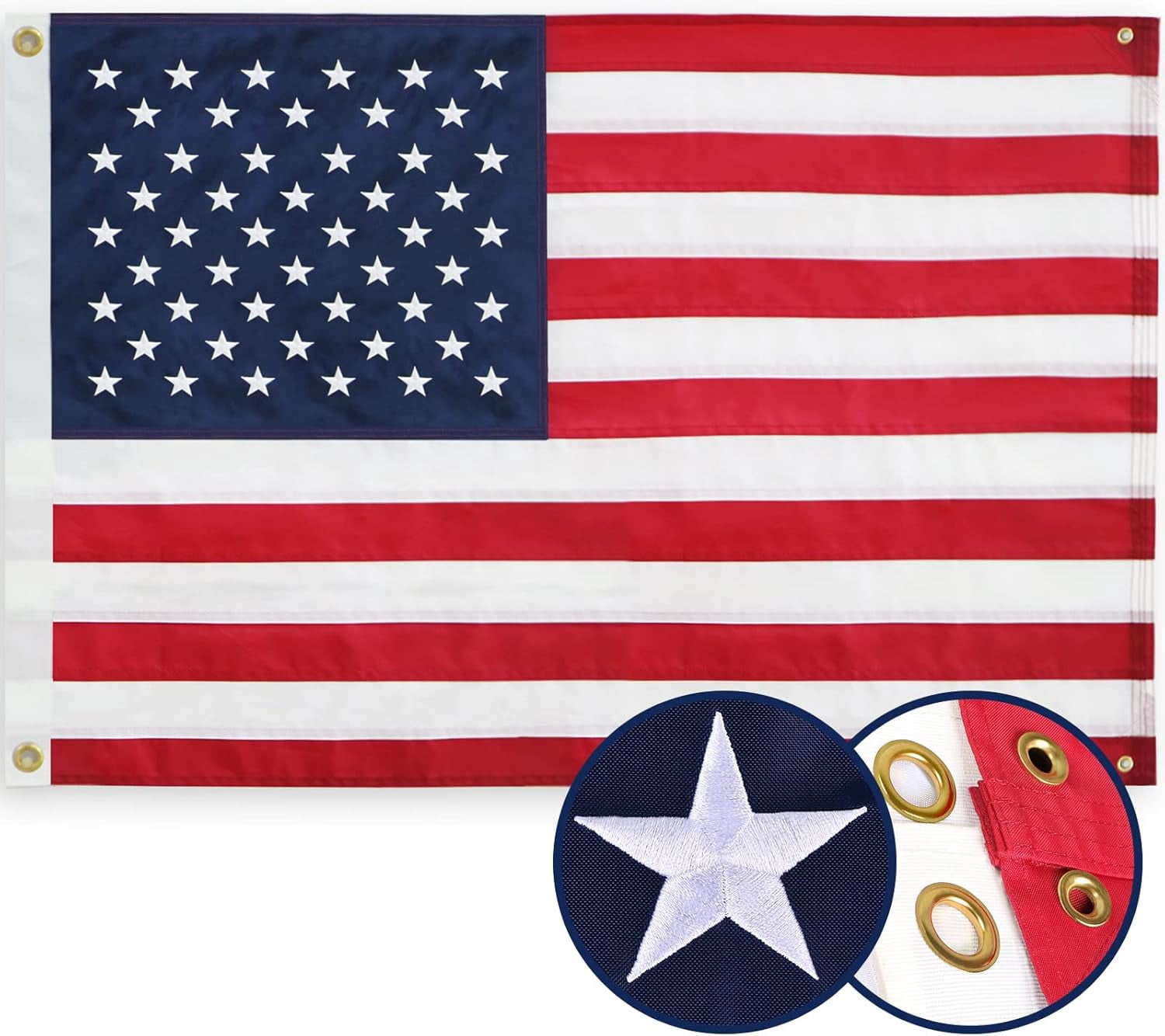 2x3 Ft, Four Brass Grommets , Embroidered Stars, Sewn Stripes, Outdoor ...