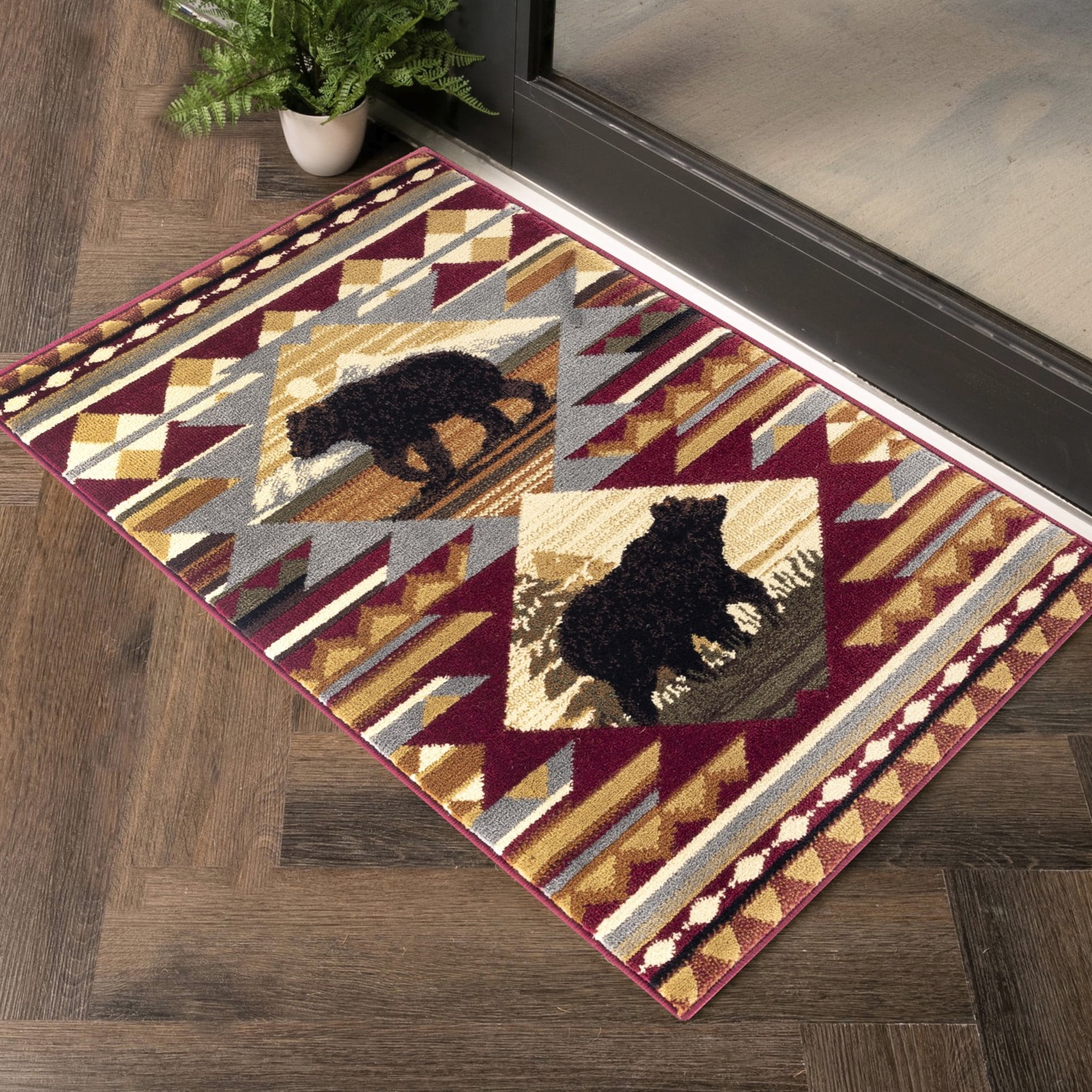 2x3 Ft Lodge Rug, Red Polypropylene, Stain- For Daily Use 2 X 3 Stain ...
