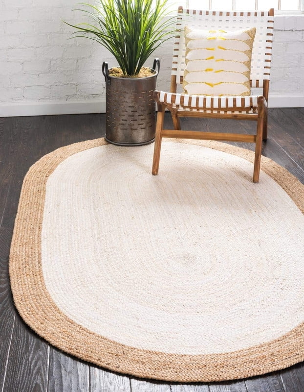 2x3 Ft Oval White Jute Area Rug, Hand-Woven, Farmhouse Boho Style ...