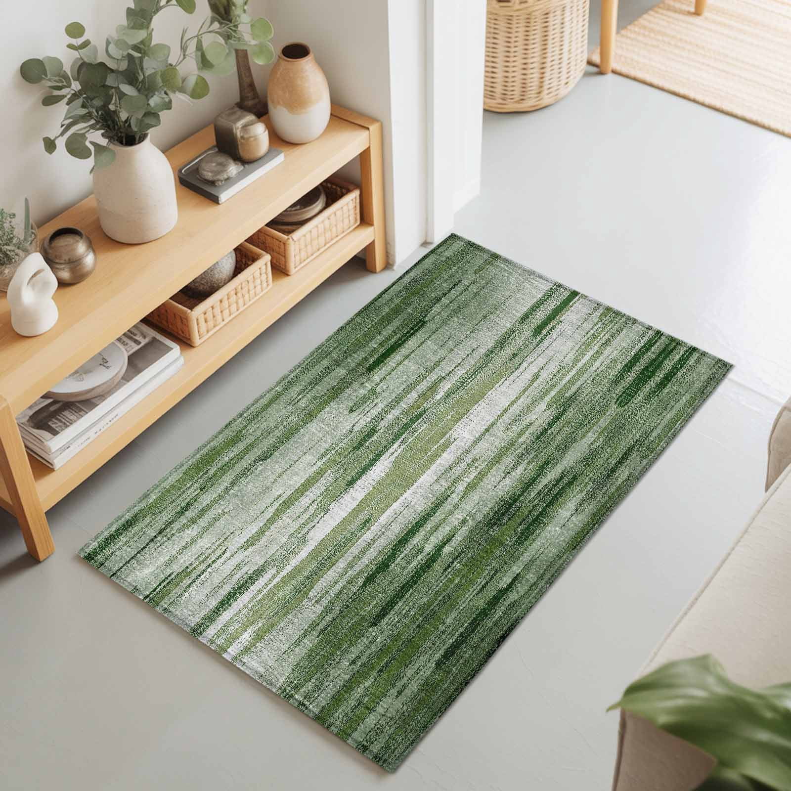 2x3 Green Abstract Painting Small Area Rug for Entryway, Washable Non ...