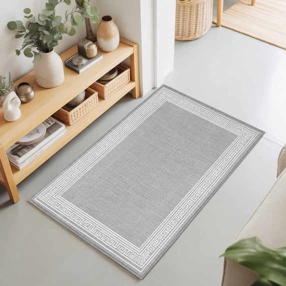 2x3 Grey Vintage Small Area Rug for Entryway, Washable Non Slip Low ...