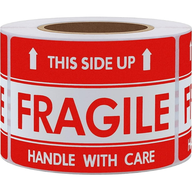 2x3 Inch Handle with Care This Side Up Fragile Stickers Adhesive Label 300 Per Roll (2x3 inch ...