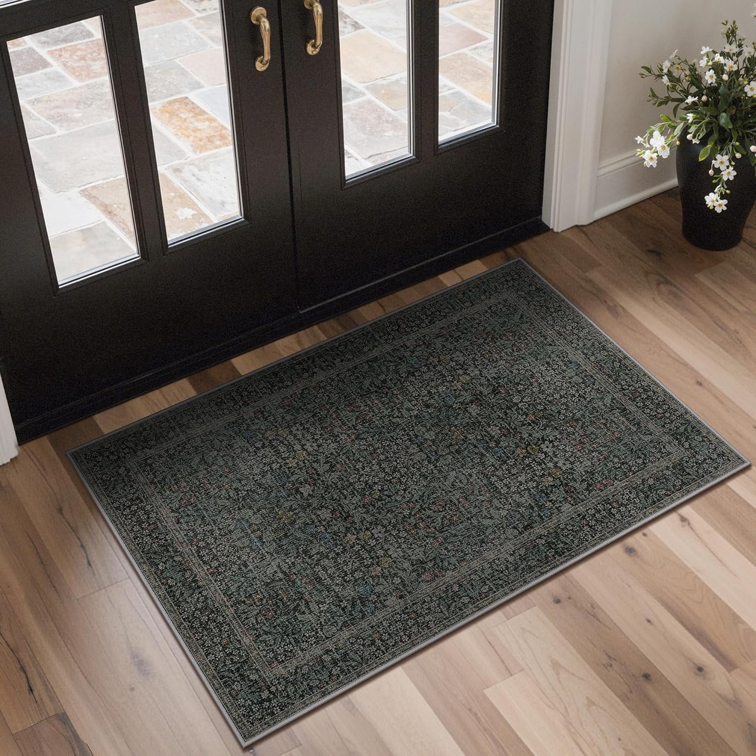 2x3 Indoor Doormat, Washable Non-Slip Floral Low Pile Door Mat for ...