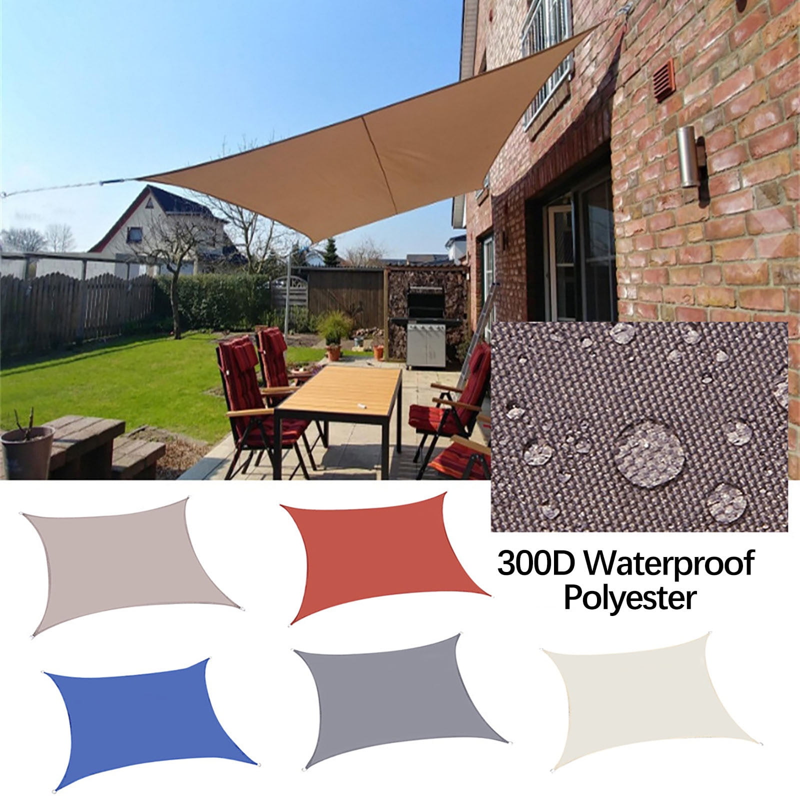 2x3 Meter Sun Shade Sail, Rectangle Outdoor Canopy Cover with 300d ...