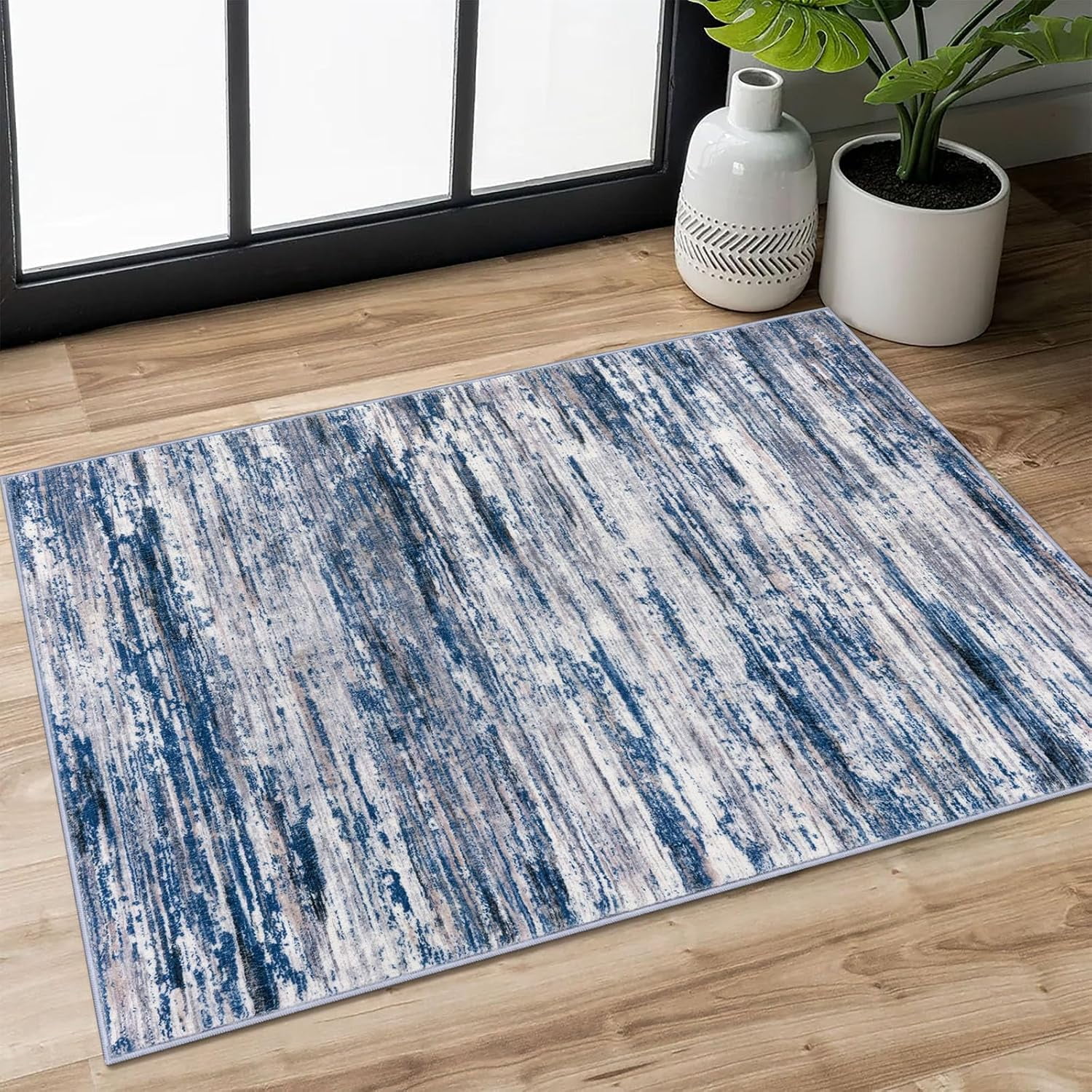 2x3 Modern Abstract Rug for Entryway, Navy Blue Gray Neutral Multi ...