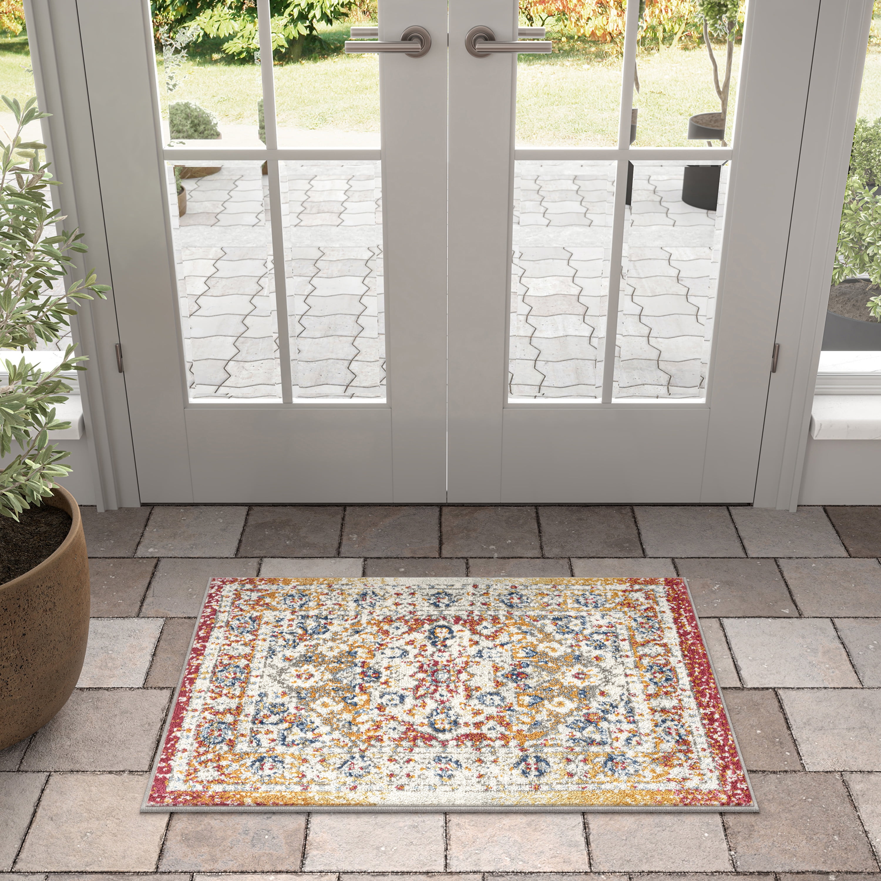 Bliss Rugs Oriental Indoor Doormat Floral Floor Mat for Entrance ...
