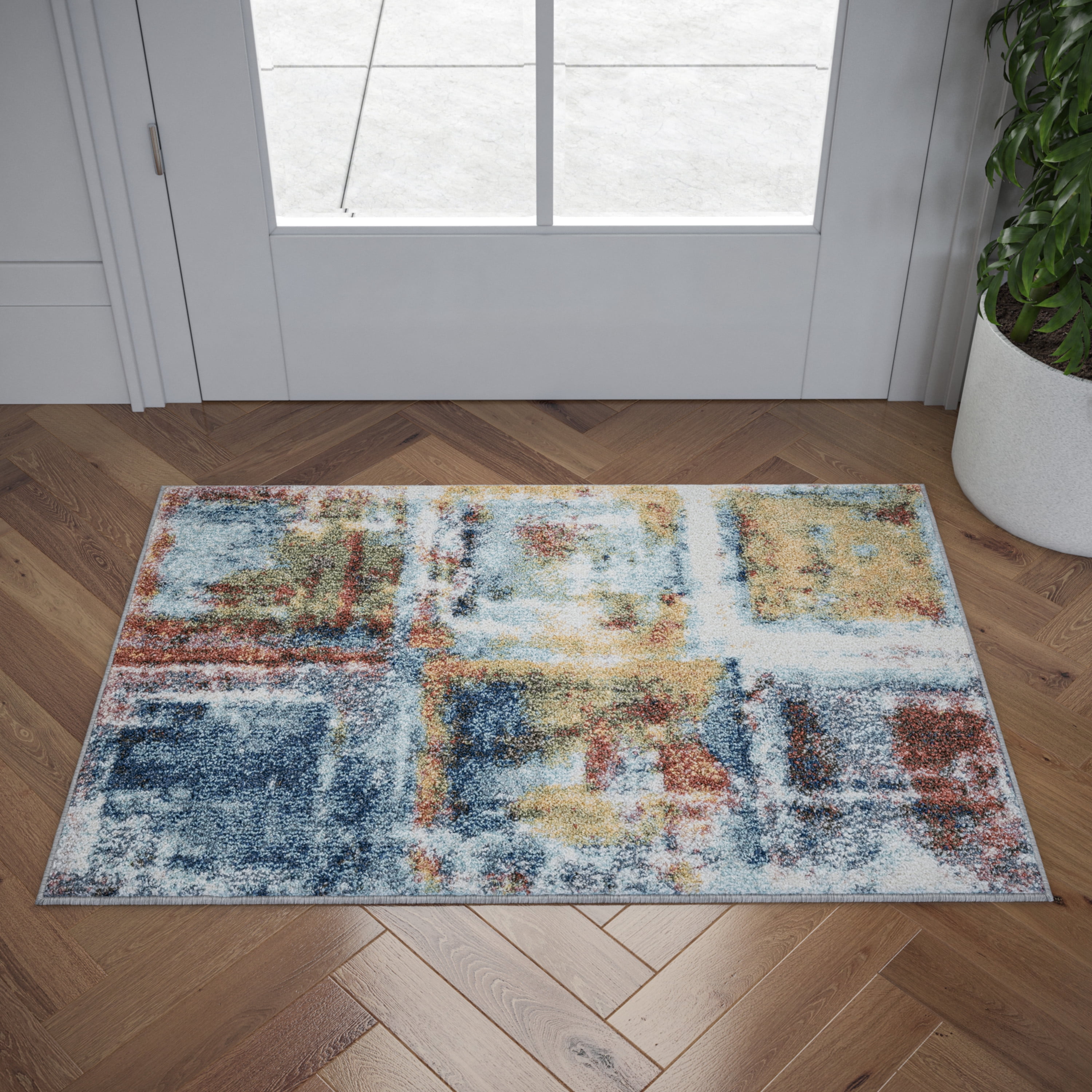 Bliss Rugs 2x3 Navy Geometric Accent Rug | Contemporary Kitchen Entry ...