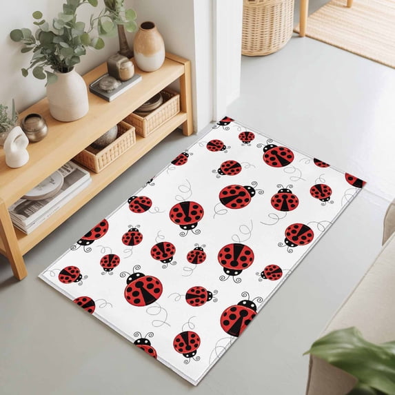 2x3 Red Ladybug Small Area Rug for Entryway, Washable Non Slip Low Pile ...