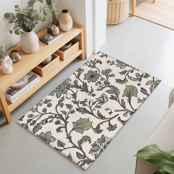 2x3 Sage Green Floral Small Area Rug for Entryway, Washable Non Slip ...