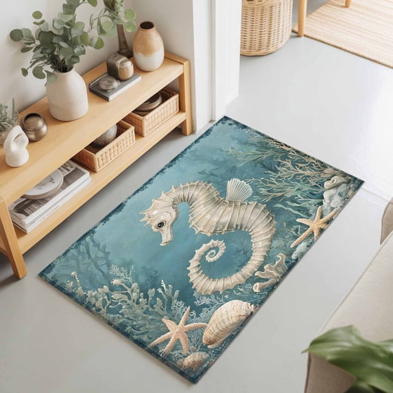 2x3 Seahorse Small Area Rug for Entryway, Washable Non Slip Low Pile ...