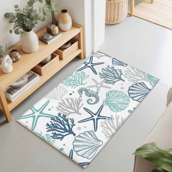 2x3 Teal Blue Starfish Small Area Rug for Entryway, Washable Non Slip ...