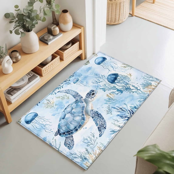 2x3 Turtle Small Area Rug for Entryway, Washable Non Slip Low Pile Soft ...