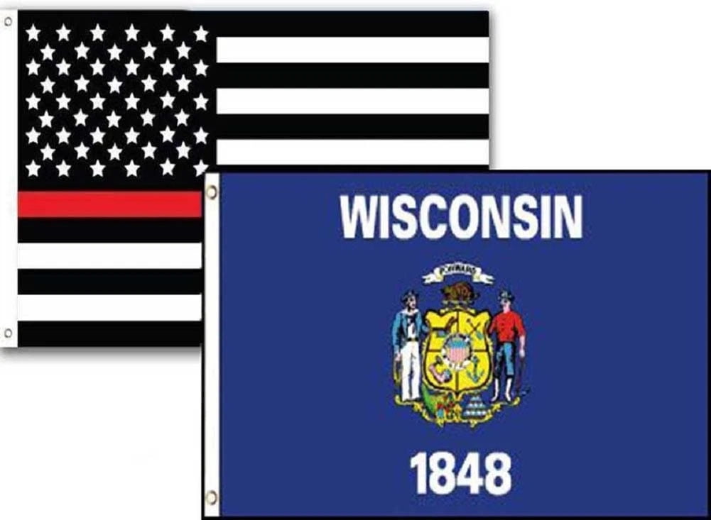 2x3 USA Fire Thin Red Line Wisconsin State 2 Pack Flag Wholesale Set ...